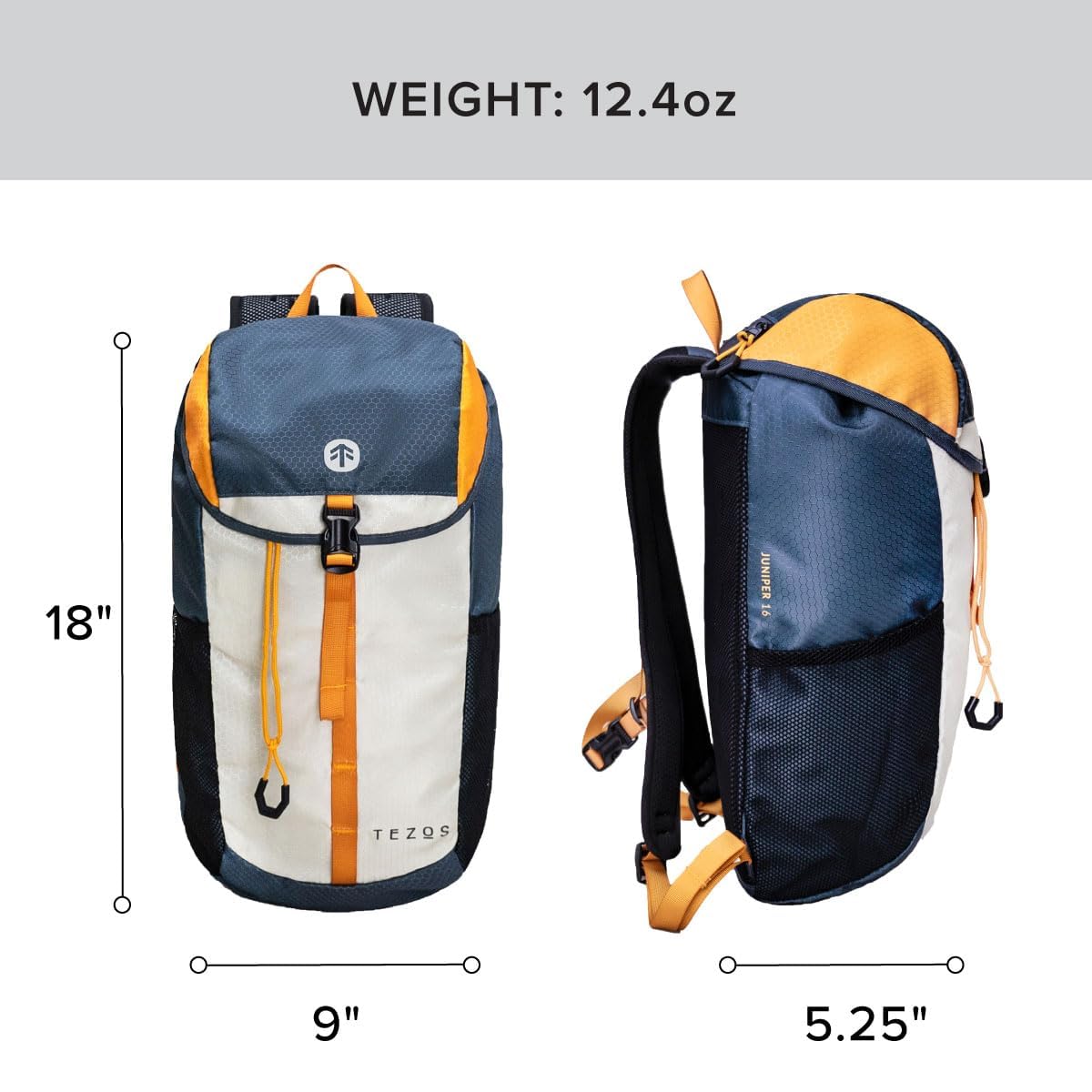 Tezos Juniper Daypack, Lightweight Hiking Backpack and Hydration Pack for Camping, Travel, Biking, and the Outdoors, 16 Liter (Slate Summit)