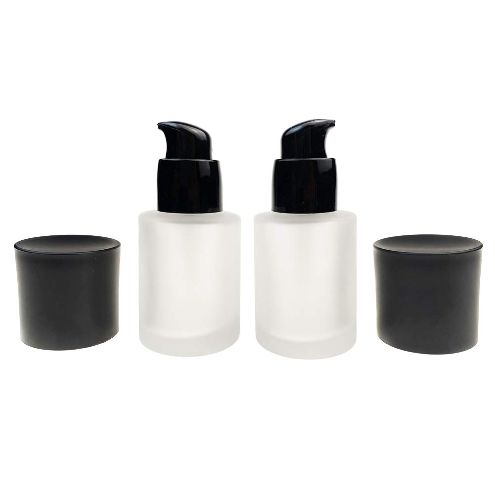 vipolish 2 Pcs 30ML 1OZ Upscale Empty Refillable Frosted Glass Pump Bottle Liquid Foundation Container Dispenser Storage Vial Lotion Essence Emulsion Sample Case for Travel