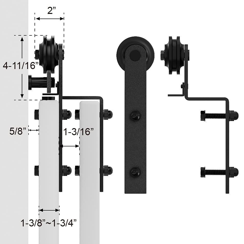 WINSOON 6.6FT Single Track Bypass Sliding Barn Door Hardware Kit for Double Doors with 2PCS 12 Inch Sliding Barn Door Handles Black Hardware
