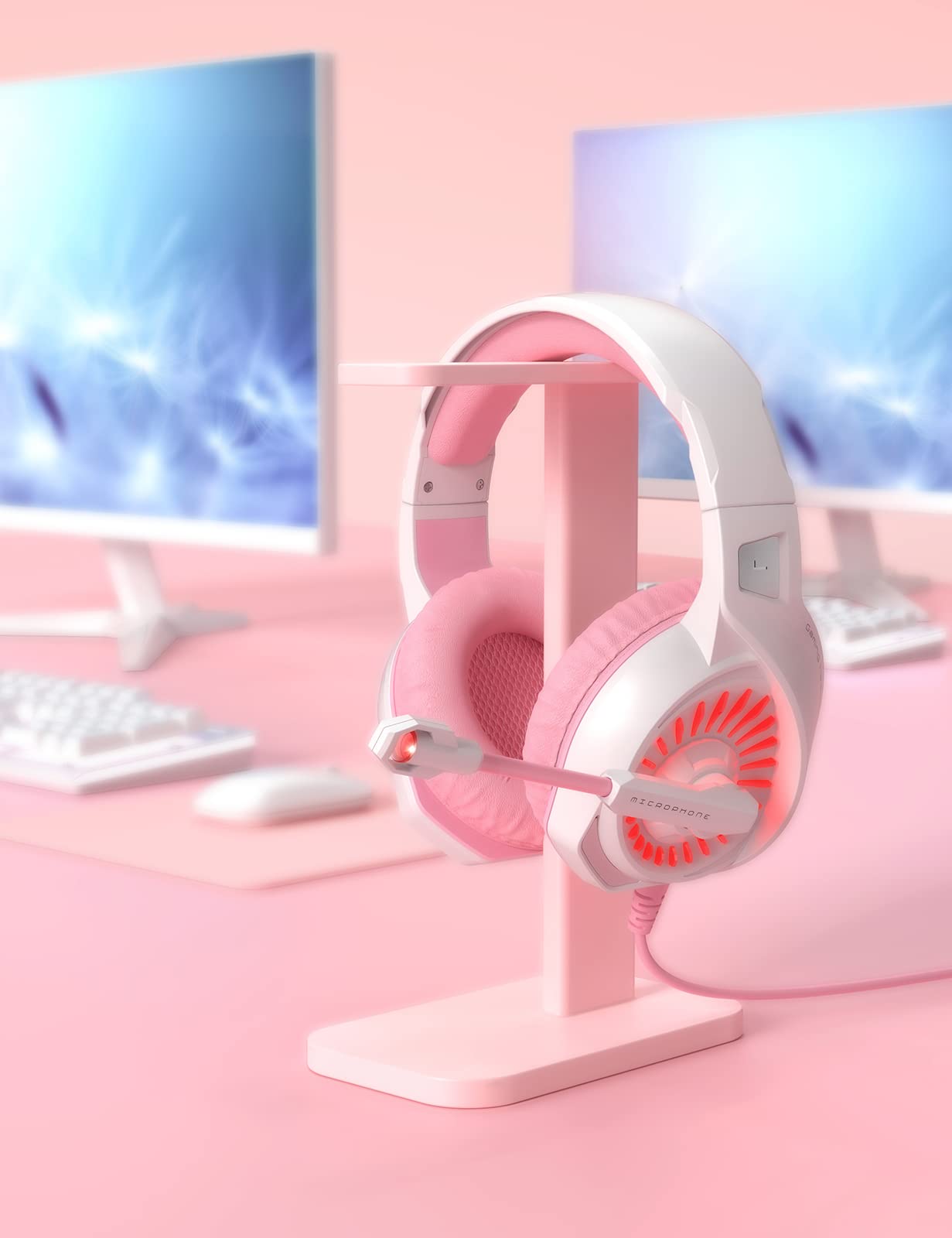 ZIUMIER Z20 Gaming Headset for PS4, PS5, Xbox One, PC, Wired Over-Ear Headphone with Noise Canceling Microphone, 7.1 Surround Sound,Comfortable Earmuffs, Pink