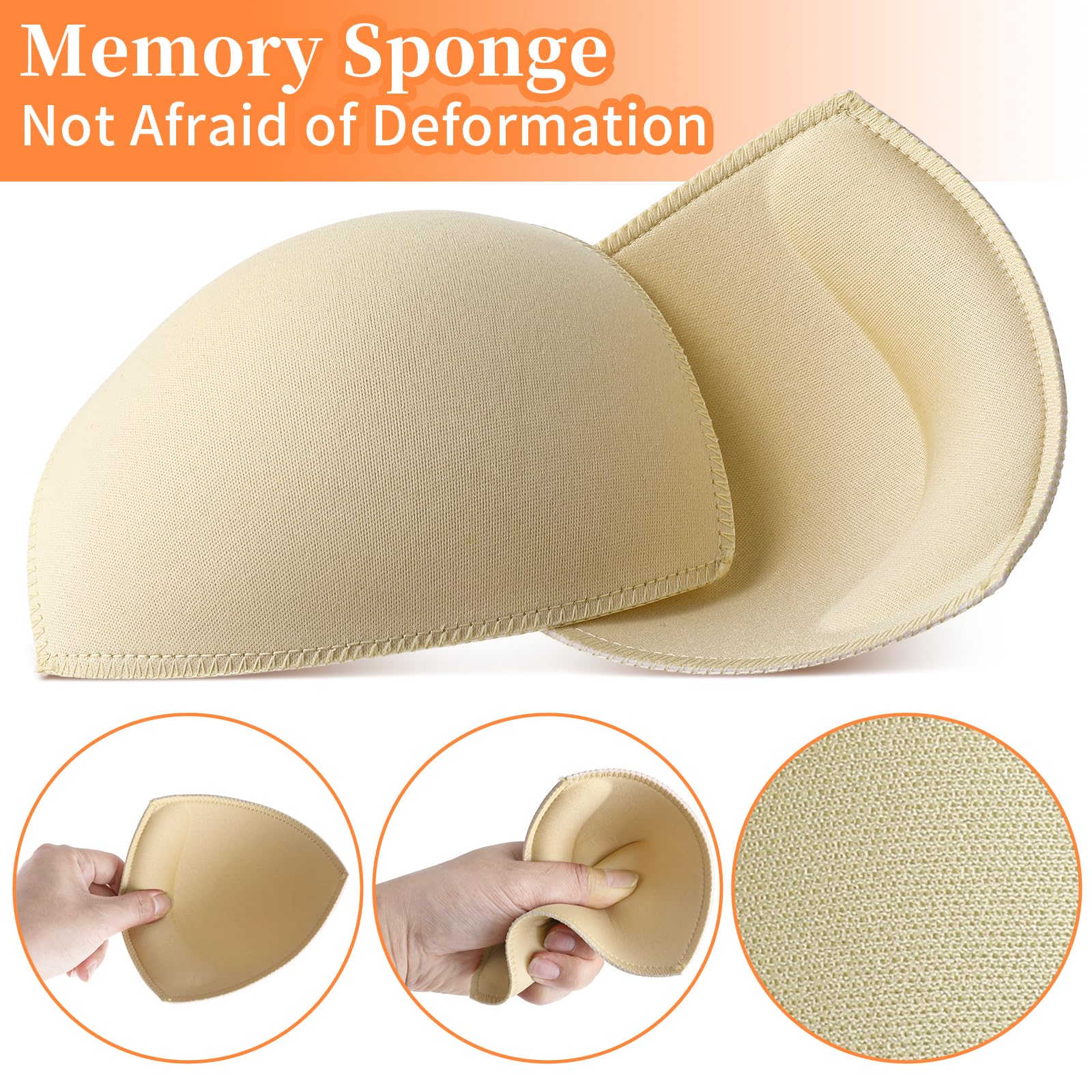 WLLHYF Bra Pads Insert 2 Pairs Triangle Breathable Breast Padding Skin Color Soft Sewn Pad for Women Girls Bra Any Cup Cover (Large)