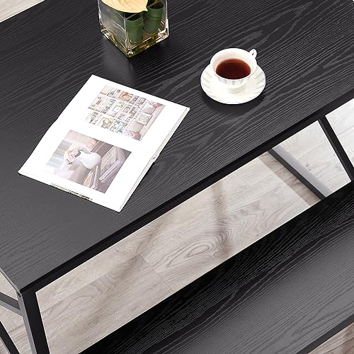 VECELO Kitchen Table with 2 Benches for 4, Wood Dining Room Dinette Sets with Metal Frame for Breakfast Nook and Small Space, 43.3", Black