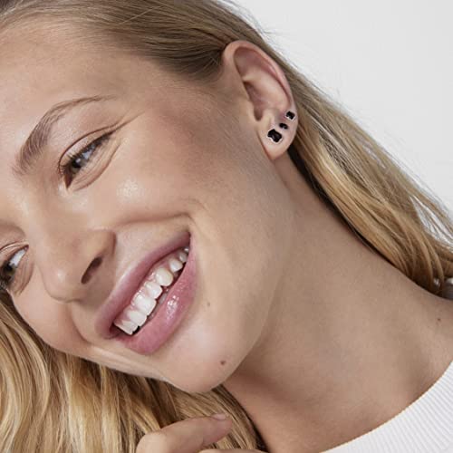 TOUS Sterling Silver with Onyx Earrings for Women with Bear Motif, Size: 7mm. Color Collection