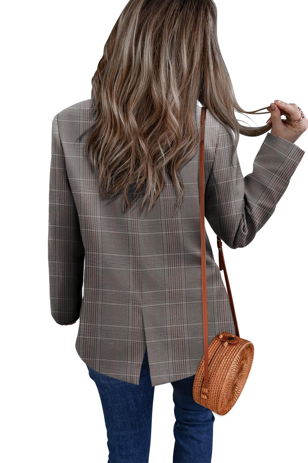 Women's Casual Blazer Long Sleeve Lapel Open Front Work Office Professional Plaid Blazer Jacket for Women Brown Plus Size 2XL