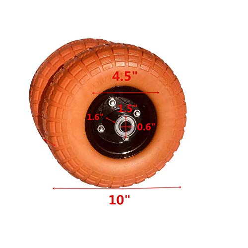 SASONCO Solid Wheelbarrow Tires Sack Truck Cart Wheel Puncture Proof Solid Rubber Tyre Wheels Garden Wagon Cart Trolley Tires Wheels 5/8-inch Bearings 10" 2pack (Orange)