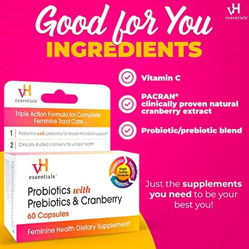 vH essentials Probiotics with Prebiotics and Cranberry Feminine Health Supplement - 60 Capsules