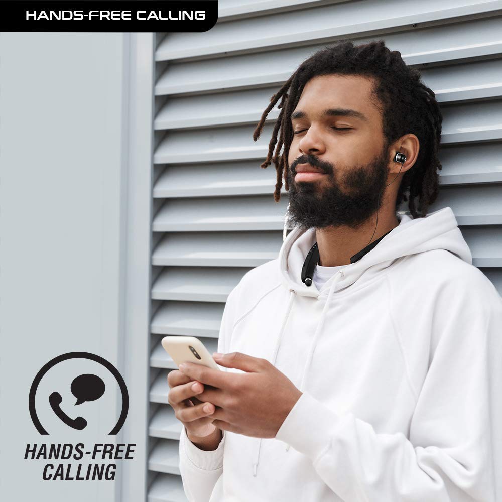 Volkano Retractable Bluetooth Neckband Earphones, Hands-Free Calling, Integrated Controls with Built-in Microphone for Clear Calls, Long Playtime, Lightweight Wireless Headset [Black] - Cravat Series