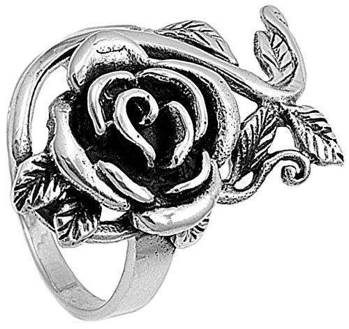 Sterling Silver Women's Rose Flower Fashion Ring Polished 925 Band Size 8