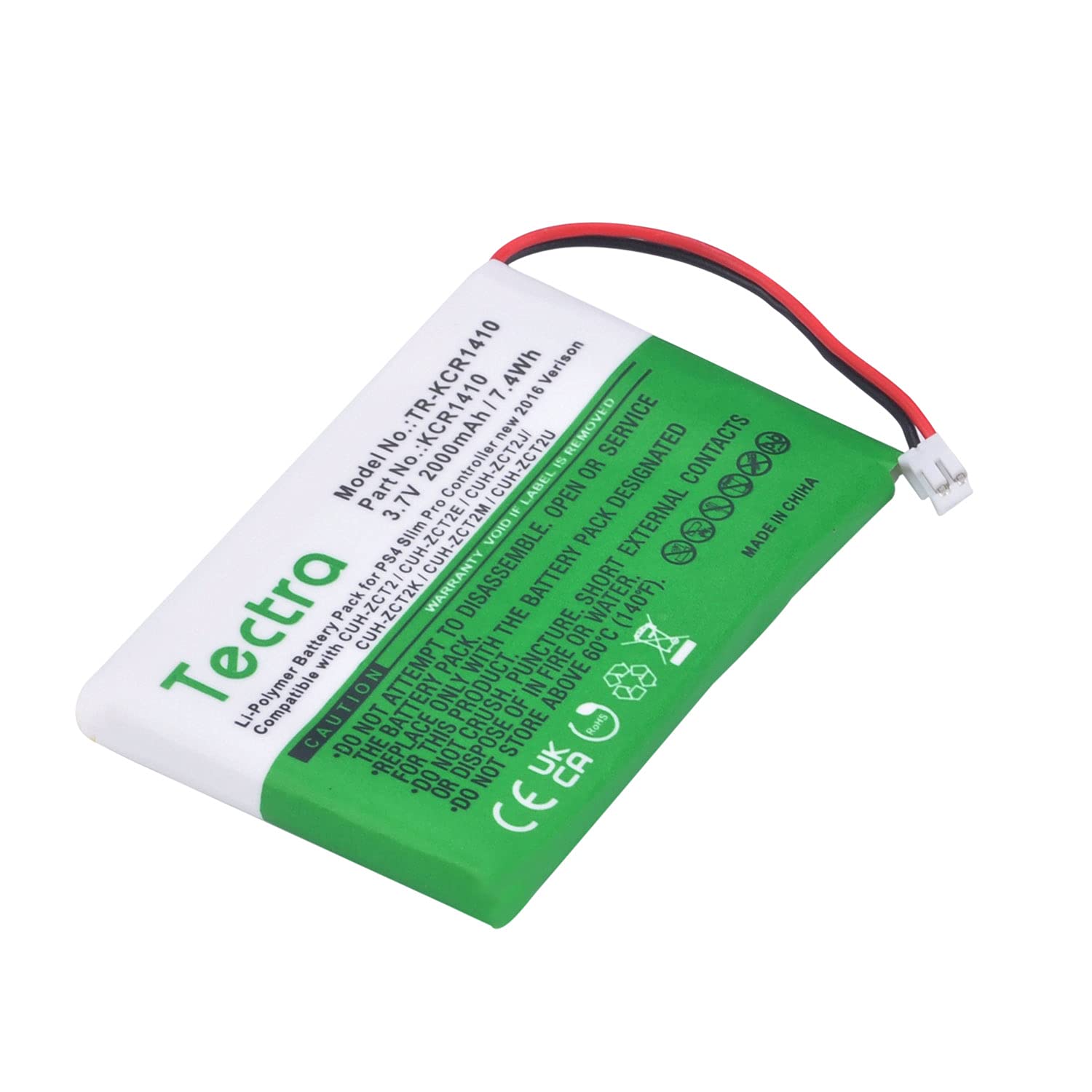 Tectra 3.7V 2000mAh KCR1410 Battery for Sony PS4 Slim/Pro Wireless Dual Shock Controller CUH-ZCT2, CUH-ZCT2U, New 2016 Version (Small Plug)