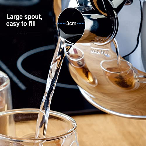 Whistling Tea Kettle Large Capacity 304 Stainless Steel with Fast Heating and Ergonomic Handle for Home Office (2.3L)