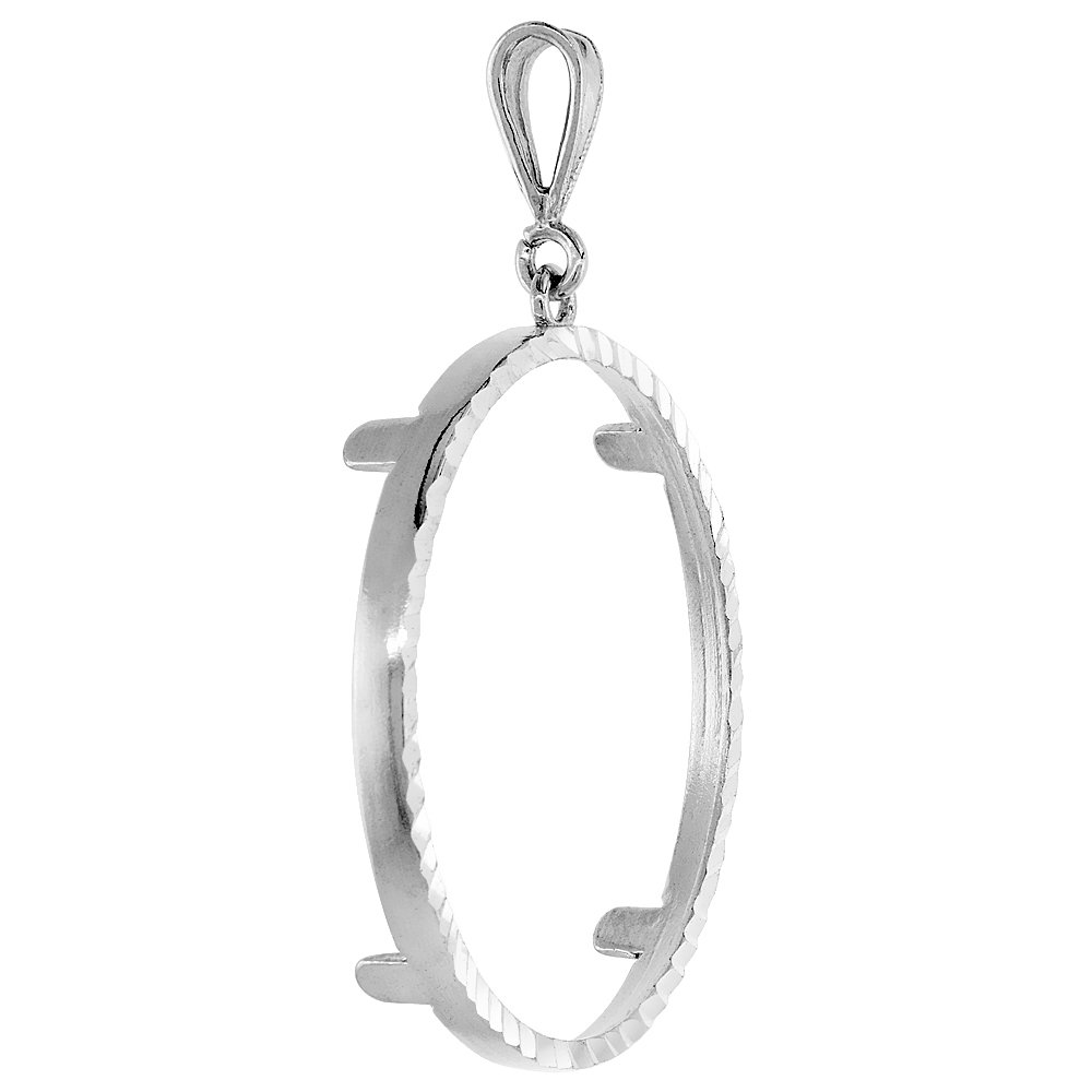 Sterling Silver 1 Onza Plata Libertad Bezel 36 mm Coins Prong Back Diamond Cut Coin NOT Included