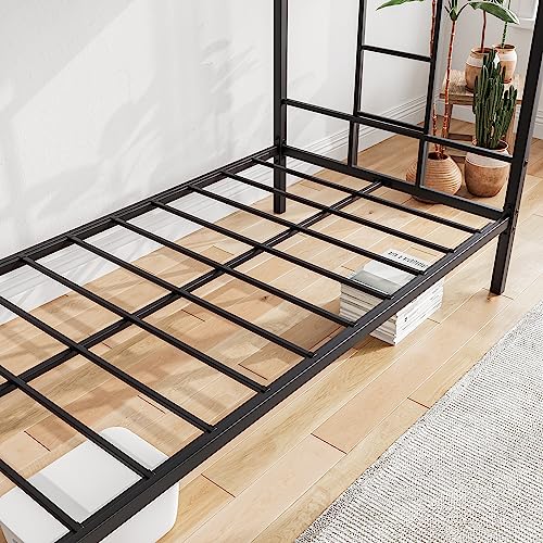 VECOCHO Metal Bunk Bed Twin Over Twin with 2- Side Ladder and Full-Length Guardrail,Space-Saving Design/No Box Spring Needed/Noise Free,Black & Vintage Brown