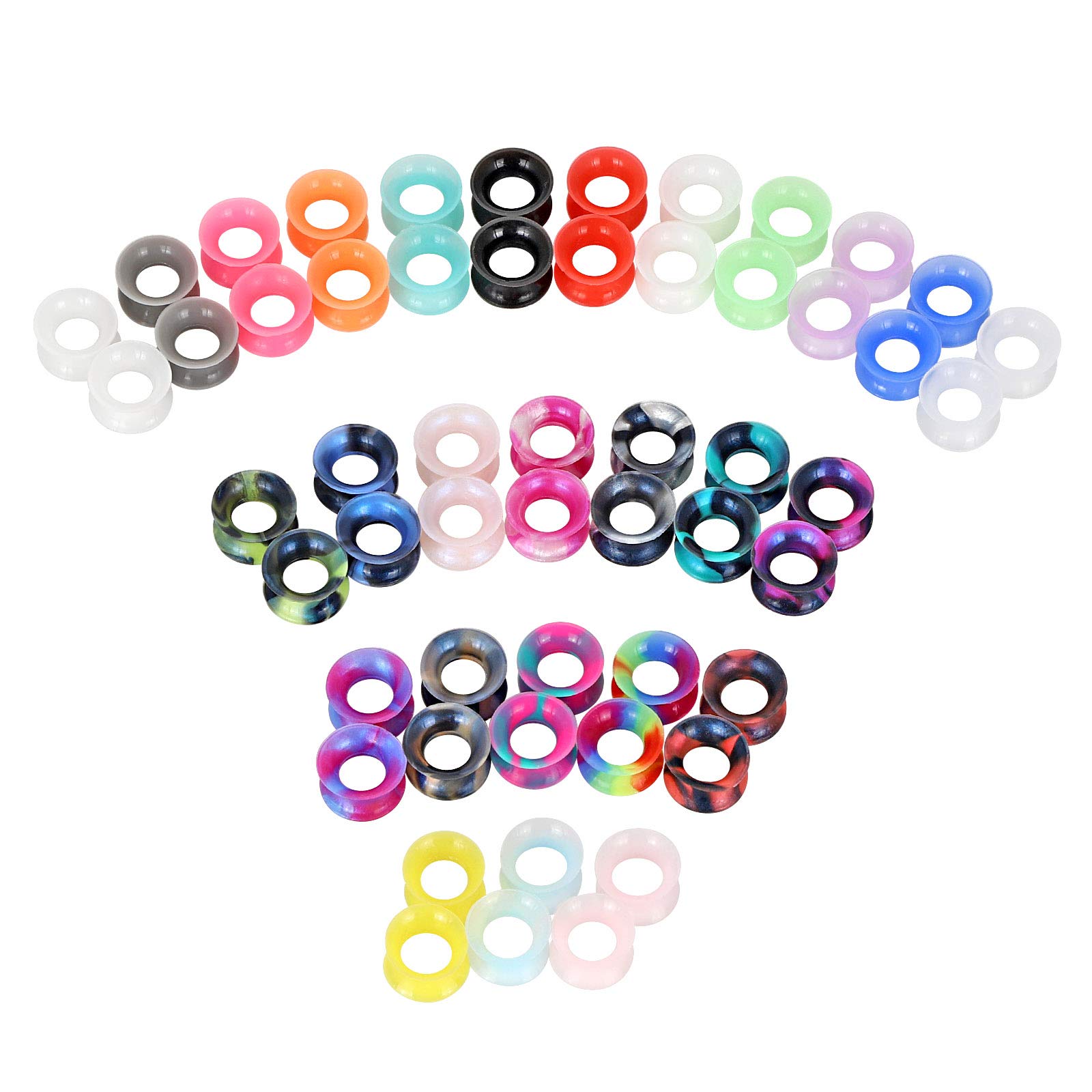 YOFANST 27 Pairs Soft Silicone Ear Gauges Plugs Double Flared Tunnels Flexible Ear Piercing Colorful Set 00G