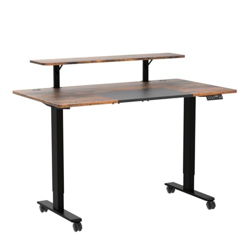 WOKA 55 x 28 Inch Electric Standing Desk with Wheels, Height Adjustable Stand up Desk with a Monitor Stand Riser, Standing Computer Desk with Memory Controllers, Adjustable Desks for Home Office
