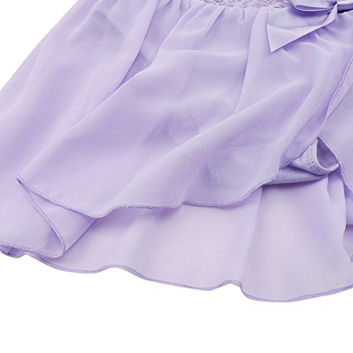 YiZYiF Kids Girls Sequined Dancing Ballet Dress with Bowknot Chiffon Leotard Purple 3-4