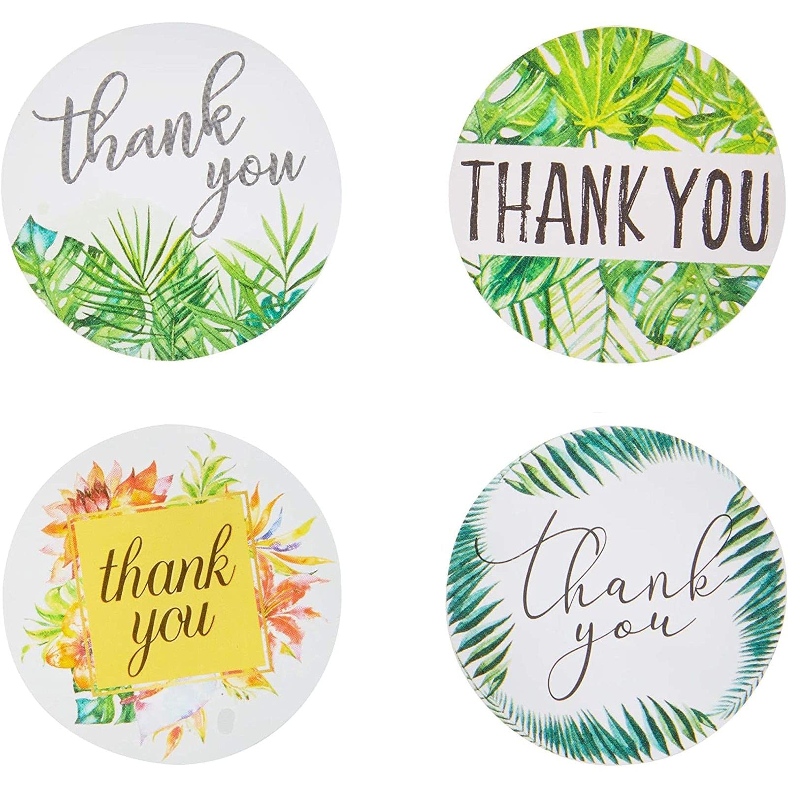 Thank You Stickers Roll with Tropical Leaves, Envelope Seals (1.5 Inches, 1000 Pack)
