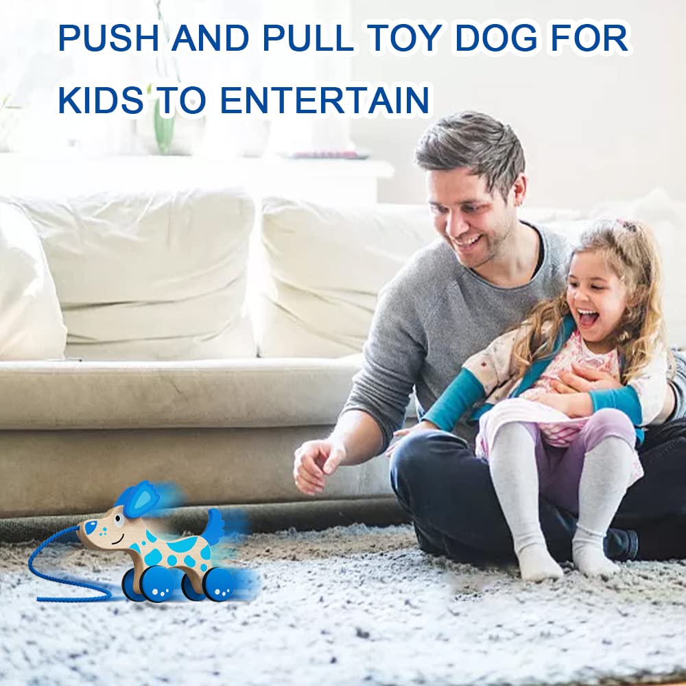 Toddler Pull Toy Classic Wooden Pull Toy Cute Push Pull Toy Puppy Educational Baby Toy Gift for Easy Push and Pull Action
