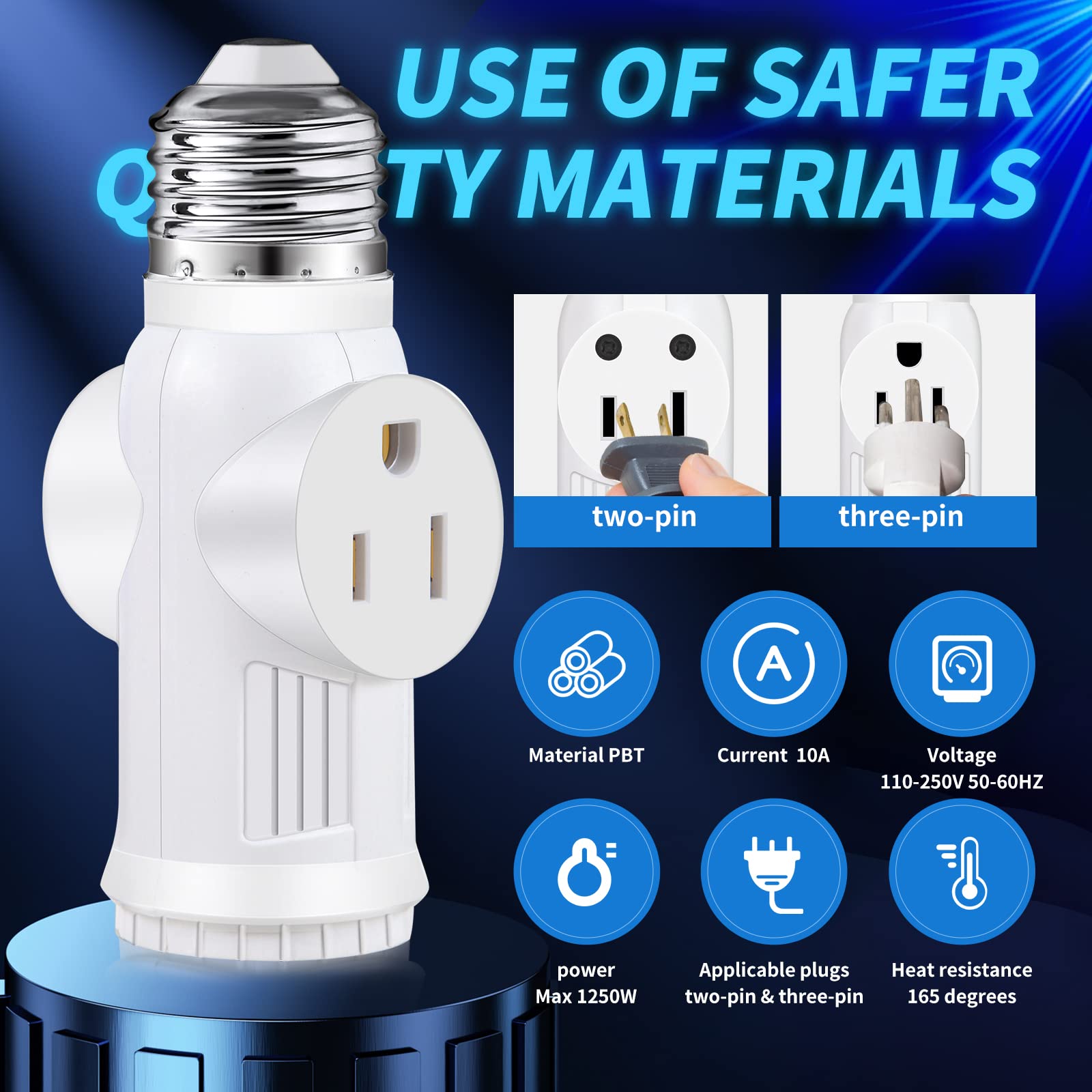 SerBion E26 Light Socket to Plug Adapter - 2 Pack 2/3 Prong Light Socket Outlet - Light Bulb Plug Adapter, Polarized Light Socket Adapter Splitter Converter for Garage Porch (White)