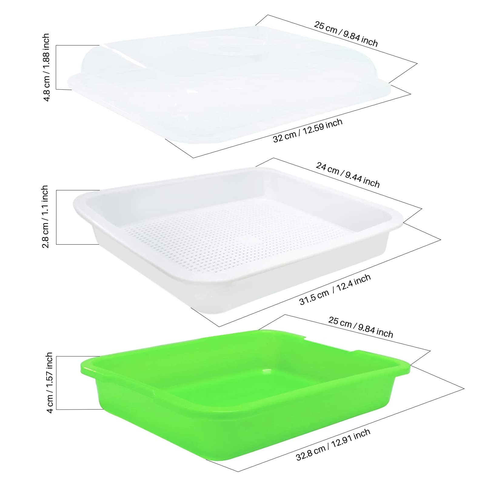 Senwow Seed Sprouter Tray with Lid 6 Pack, BPA Free Nursery Tray Seed Germination Tray Healthy Wheatgrass Seeds Grower & Storage Trays for Garden Home Office