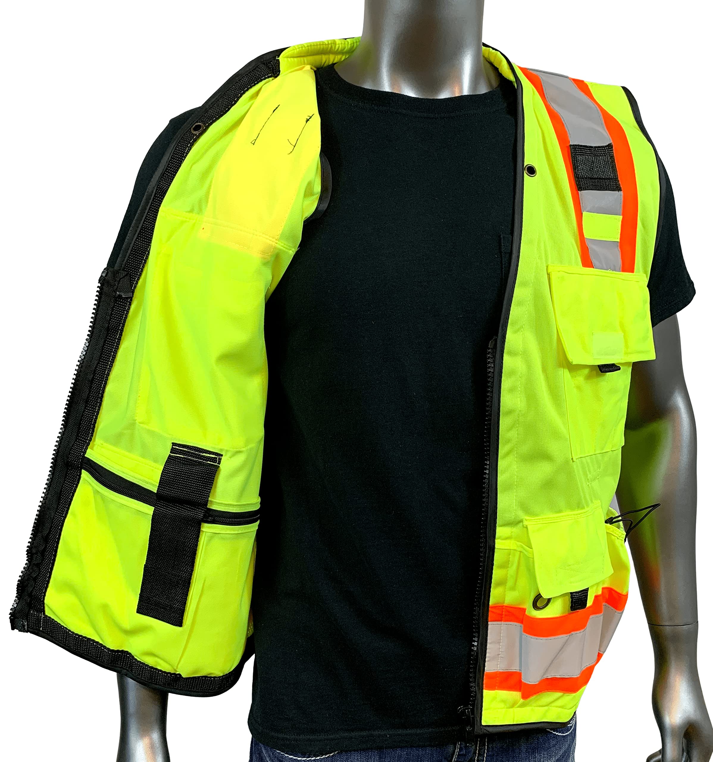 Vero1992 (F Safety Vest For Men's Engineer High Visibility Vest With Pockets and Zipper Tape 3M (Large, Yellow)