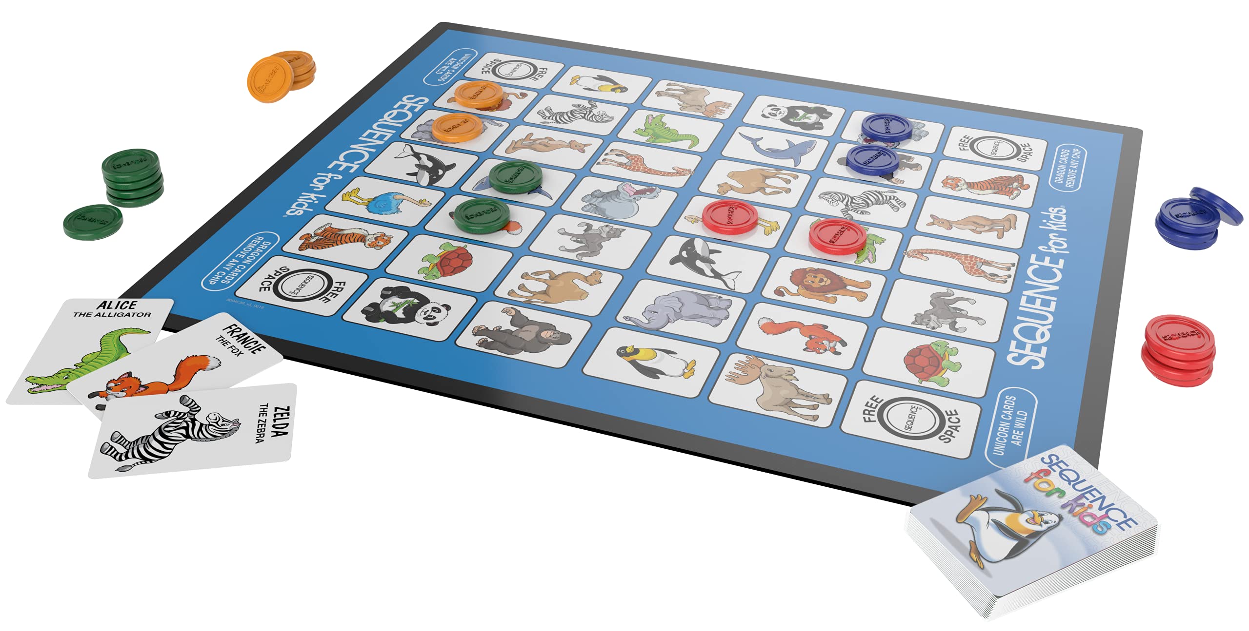 SEQUENCE for Kids -- The 'No Reading Required' Strategy Game by Jax and Goliath, Multi Color, 11 inches (2-4 players) (Packaging May Vary)