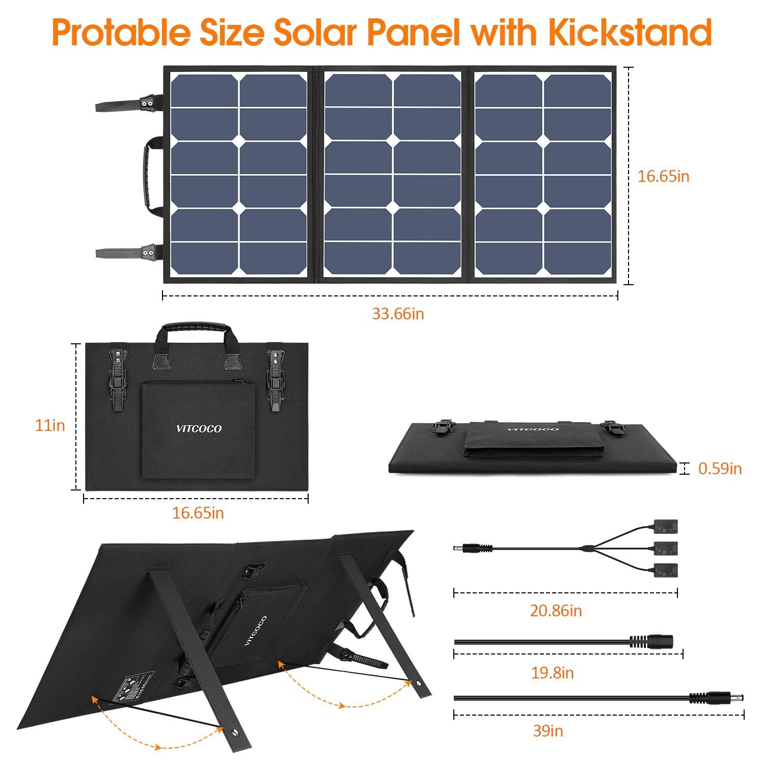 VITCOCO 63W Solar Charger Solar Panel, with 3 USB Port 2 DC Port Portable Foldable Waterproof Solar Charger Camping for Laptop Tablet, iPhone, iPad, Drone, Camera and All USB Devices