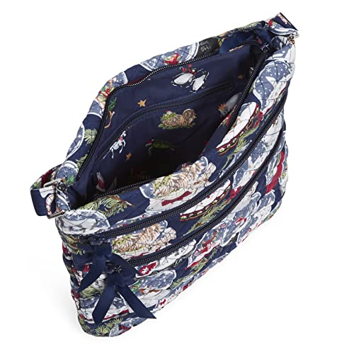Vera Bradley Women's Cotton Triple Zip Hipster Crossbody Purse, Snow Globes - Recycled Cotton, One Size