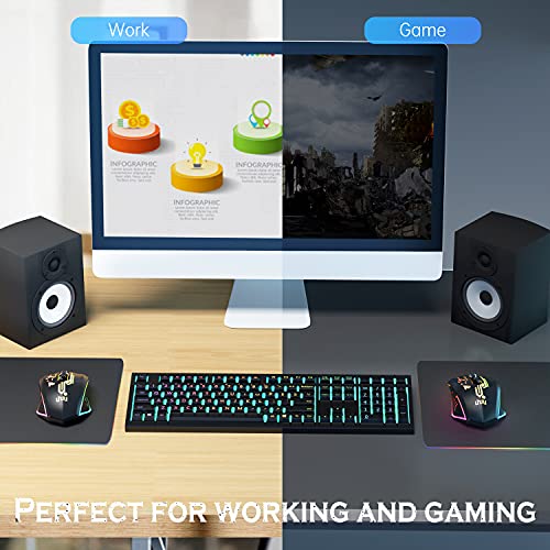 UHURU WM-02Z Wireless Gaming Mouse, 2.4G Wireless Rechargeable Mouse with 6 Programmable Buttons, 5 Adjustable Levels DPI Up to 4800DPI, 7 Colorful LED Lights, Compatible with Notebook, PC, Mac