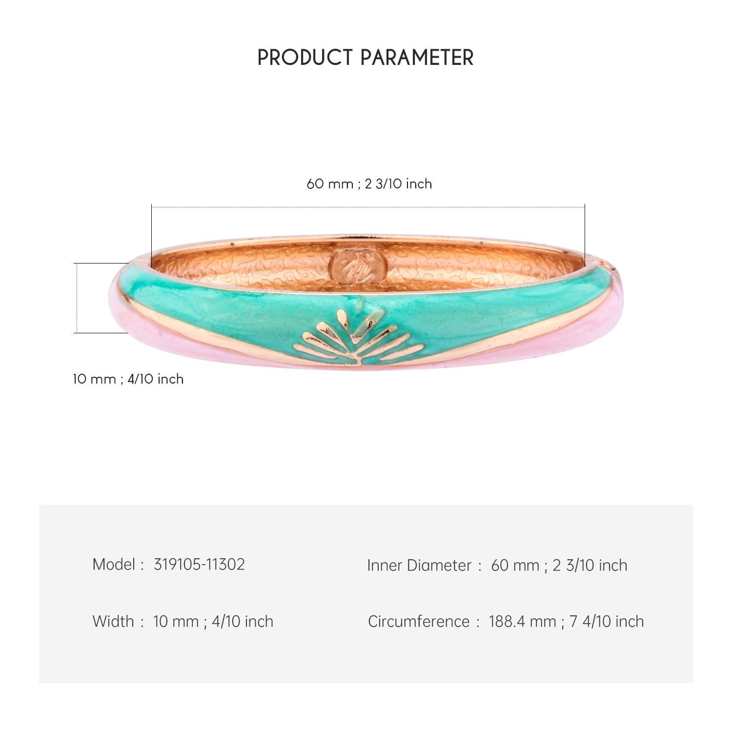 UJOY Cloisonne Bracelet Colorful Cloisonne Design Gold Plated Hinge Enamel Bangle Jewelry for Women 55A79 green-pink