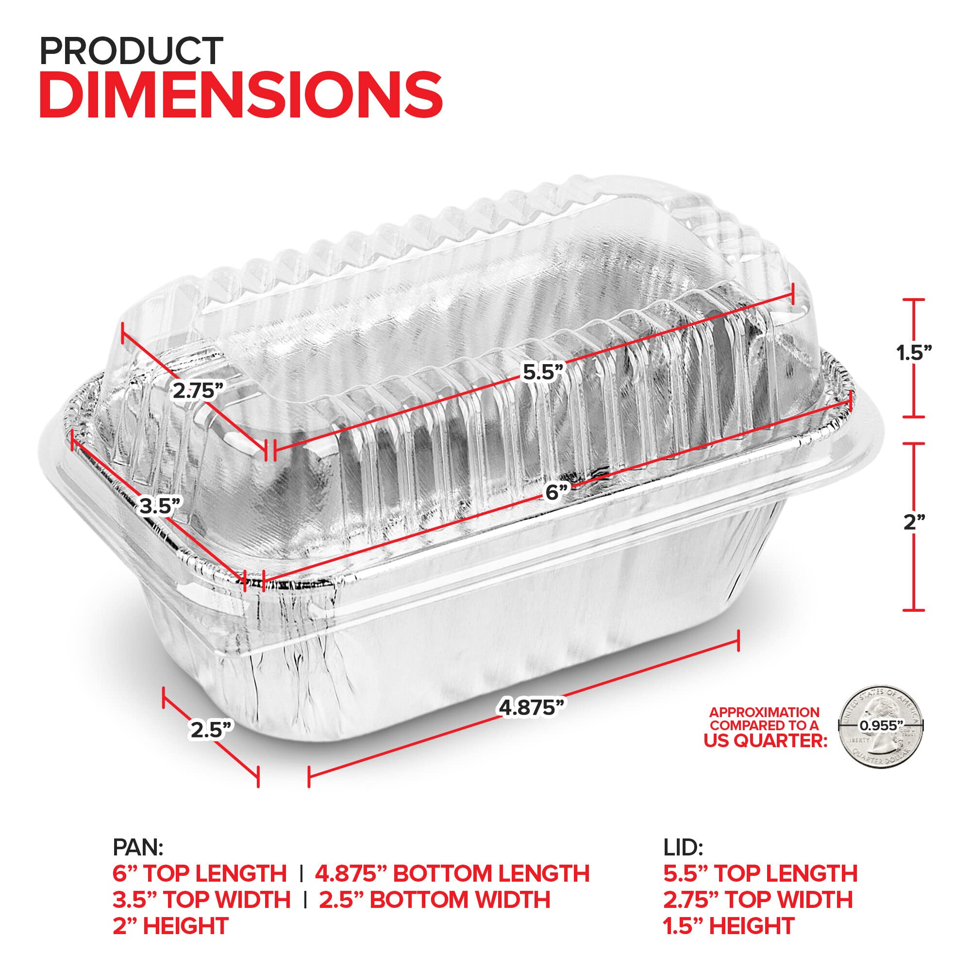 Stock Your Home Disposable Aluminum Mini Loaf Pans with Lids, 1 lb (50 Pack) New & Improved Plastic Dome Lid Foil Baking Tins, Tin Pans for Cake, Bread, Holiday Baked Goods Packaging