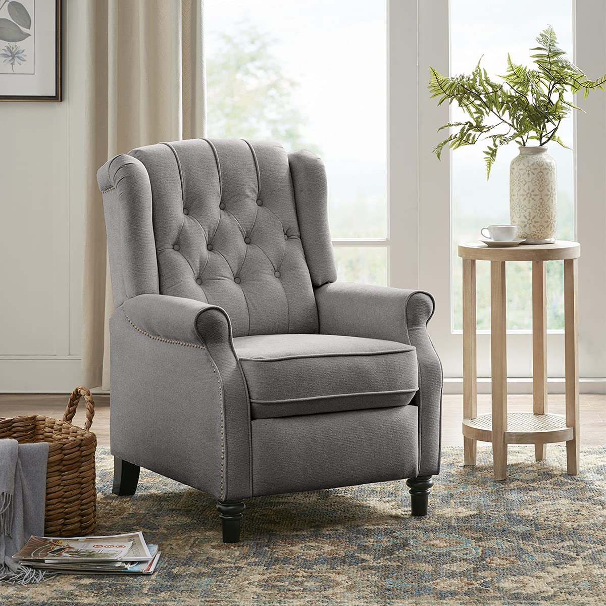 YANXUAN Pushback Recliner Chair, Tufted Armchair with Padded Seat, Backrest,Nailhead Trim, Gray