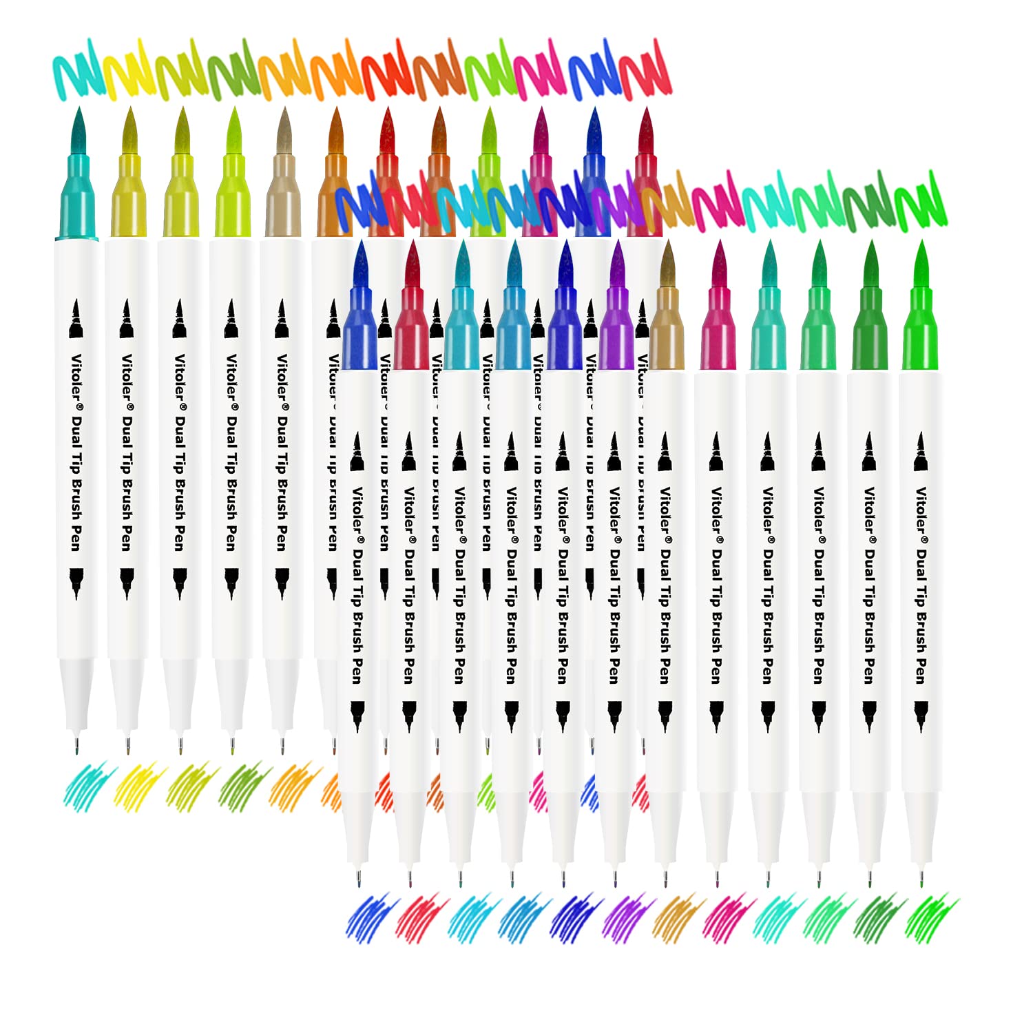 Vitoler Colored Markers Dual Tip Brush Pens,Fine Tip Markers & Fine Point Art Pens for Kid Adult Coloring Drawing Planner Art Craft Supplies (24 Brush Pens Set)
