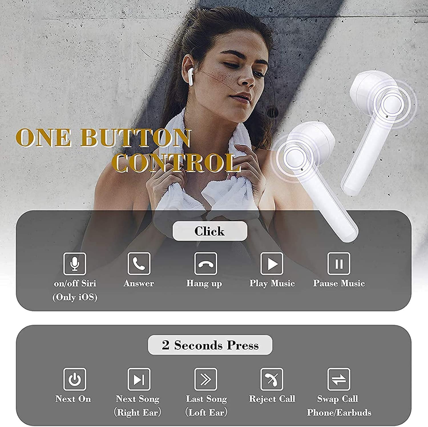 Wireless Earbuds Headphones,Bluetooth 5.0 Earphones,Charging case,Air Buds in-Ear Pods Ear Buds Wiht Mic Stereo Auto Pairing,Waterproof Noise Canceling Headset for Apple airpod Android iPhone Samsung