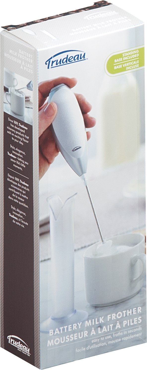 Trudeau Battery Milk Frother,Silver/White,9.5 inch