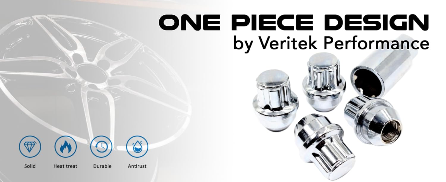 Set of 4 Veritek 14x1.5mm 1.6 Inch 22mm Hex Chrome Large Acorn Conical Seat Wheel Locks for Tesla Factory Wheels