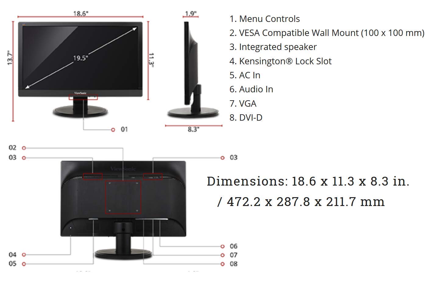 ViewSonic VA2055SM 20 Inch 1080p LED Monitor with VGA Input and Enhanced Viewing Comfort