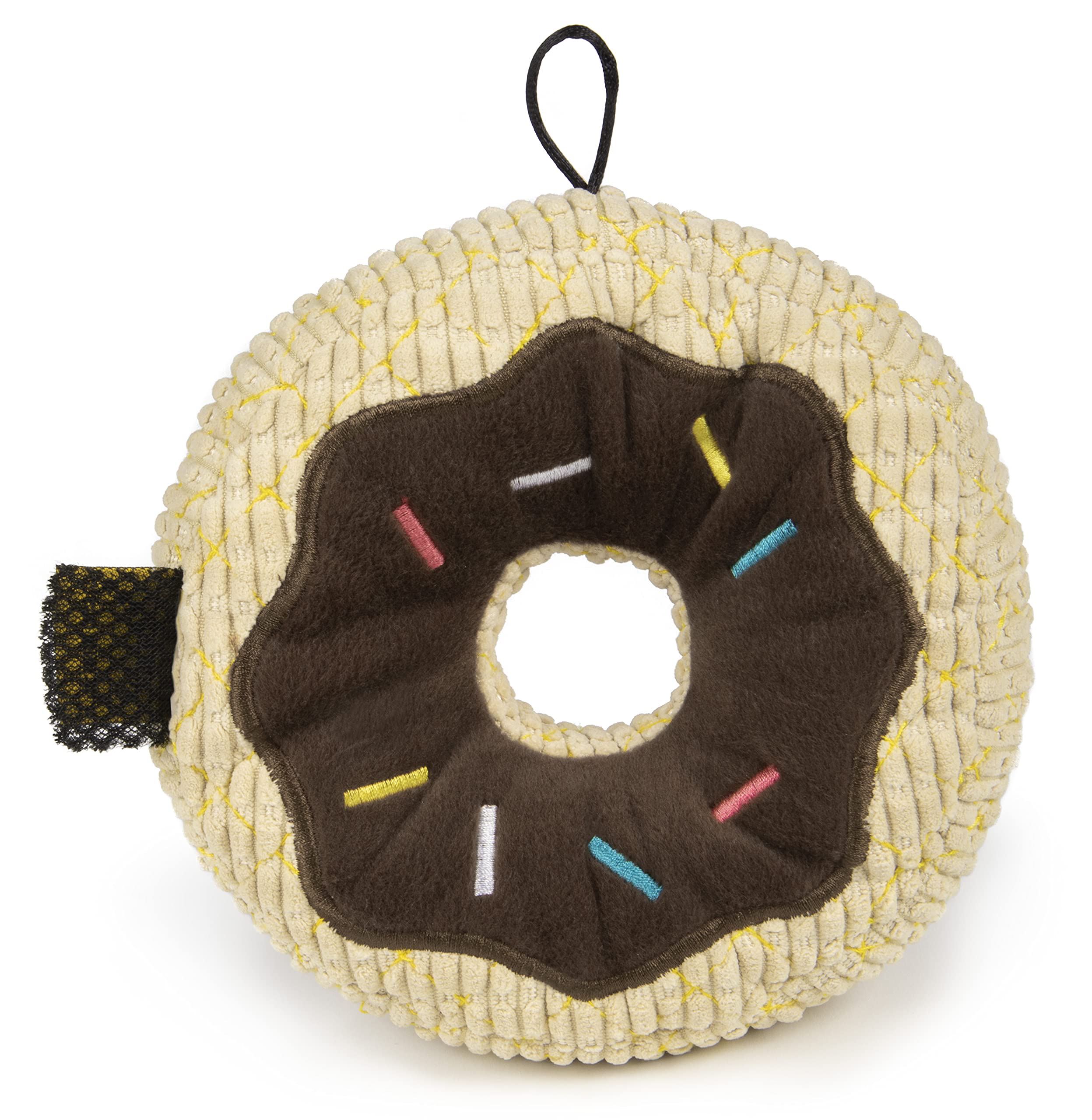 TrustyPup Tough 'N Fun Chocolate Donut Squeaky Plush Dog Toy, Chew Guard Technology - Brown, Large