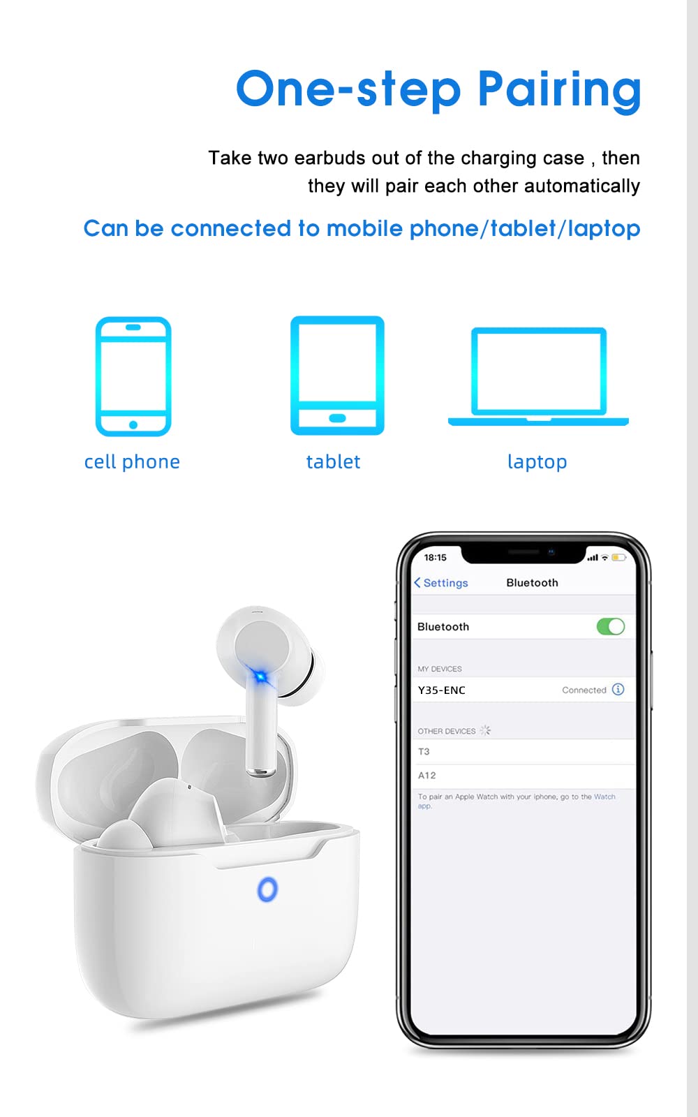 Wireless Earbuds, Bluetooth 5.3 Headphones with 4 Mics, Wireless Headphones ENC Noise Cancelling Earbuds Type C Ear Buds, 30H Playtime Wireless Earphones for iPhone Samsung Andoird Phones