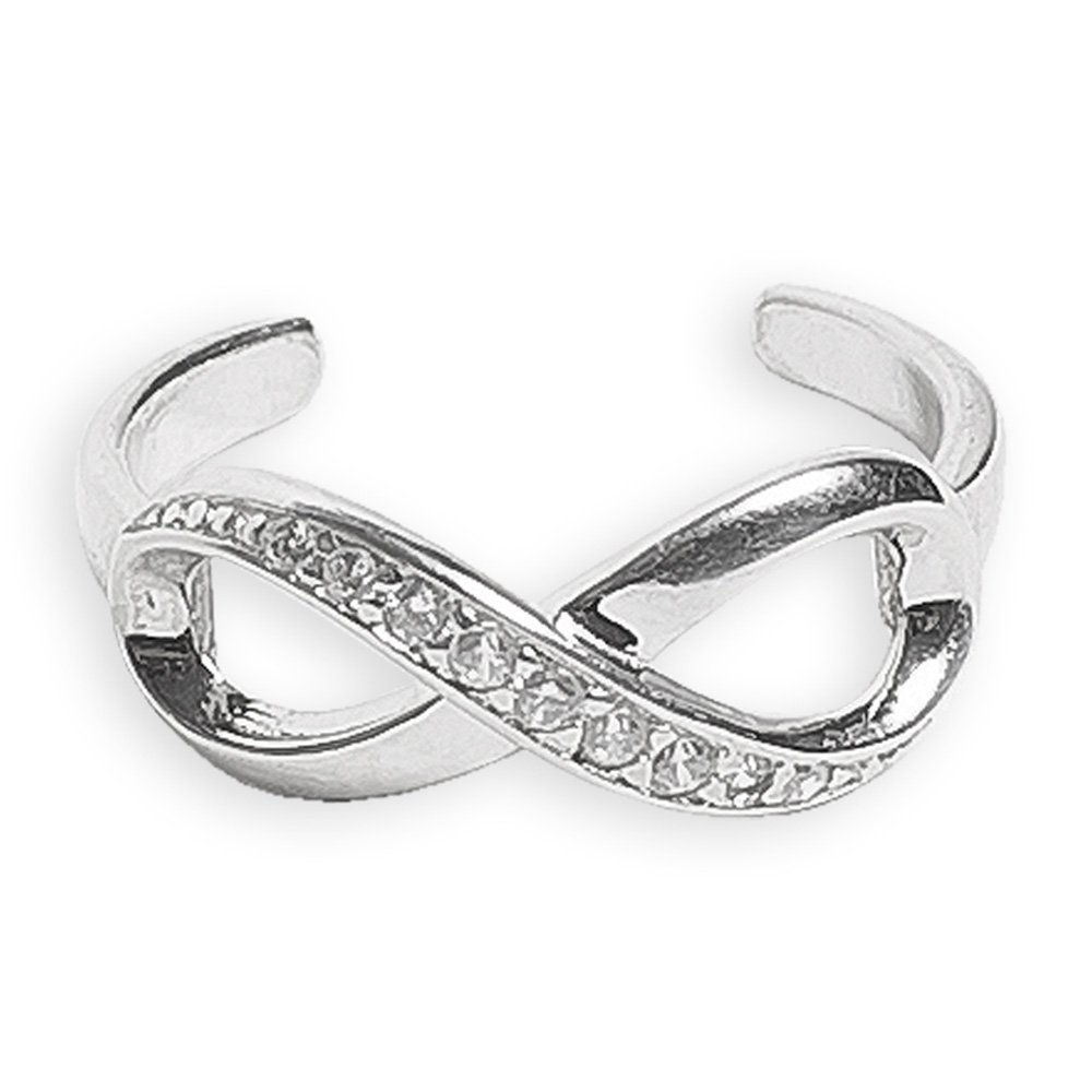 Toe Ring | Infinity .925 Sterling Silver & Cubic Zirconia | Adjustable Ring for Foot Or Midi for Women, Girls, Or Men
