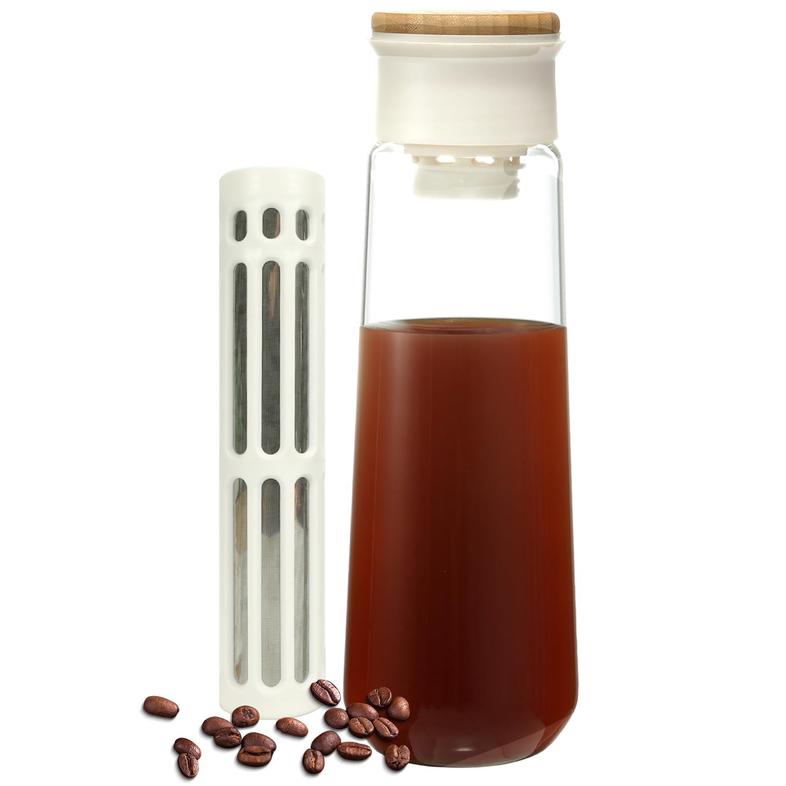 STFALI Cold Brew Coffee Maker - 1 qt, Cold Brew Maker with Durable Glass Pitcher & Double-layer Stainless Steel Mesh Filter for Iced Brew Coffee, Iced Tea Glass Water Bottle