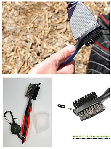 SportsGenics Golf Brush (Pack of 2) with a Golf Club Groove Sharpener - Double Sided Golf Club Cleaner - 6 Head Golf Groove Sharpener for Sharpening - Golf Club Cleaning kit - Golf Accessories