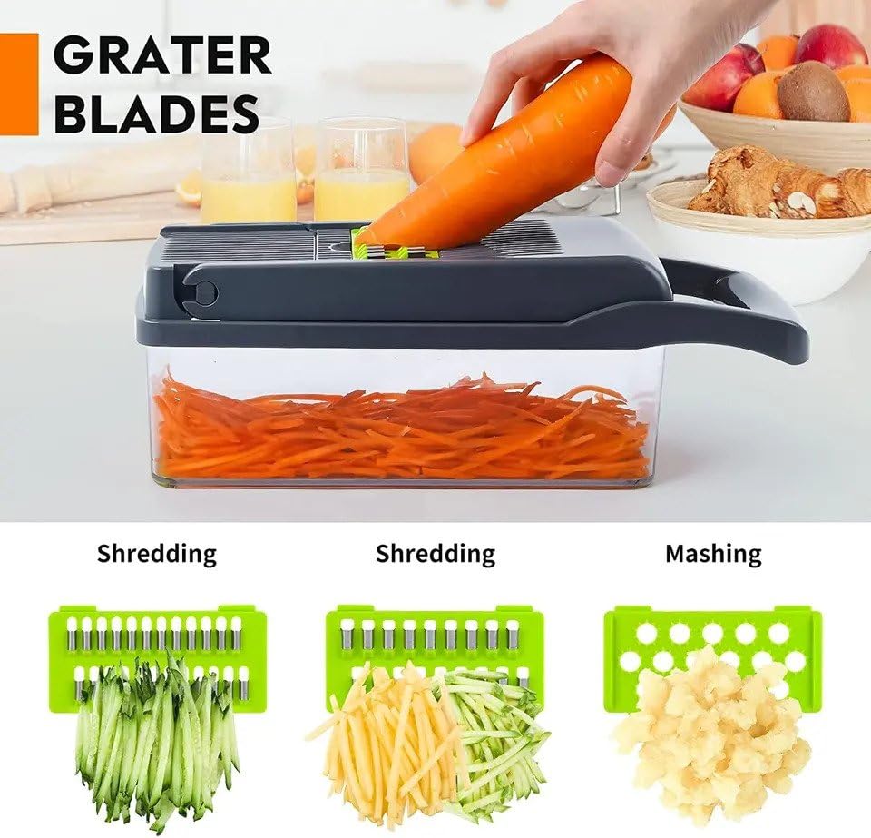 Vegetable Multifunctional 15 in 1 Chopper with Container, Food Cutter, Vegetable Slicer, Dicer Cutter,Veggie Chopper,8 blades,egg yolk seperator,veggie choppers and dicers
