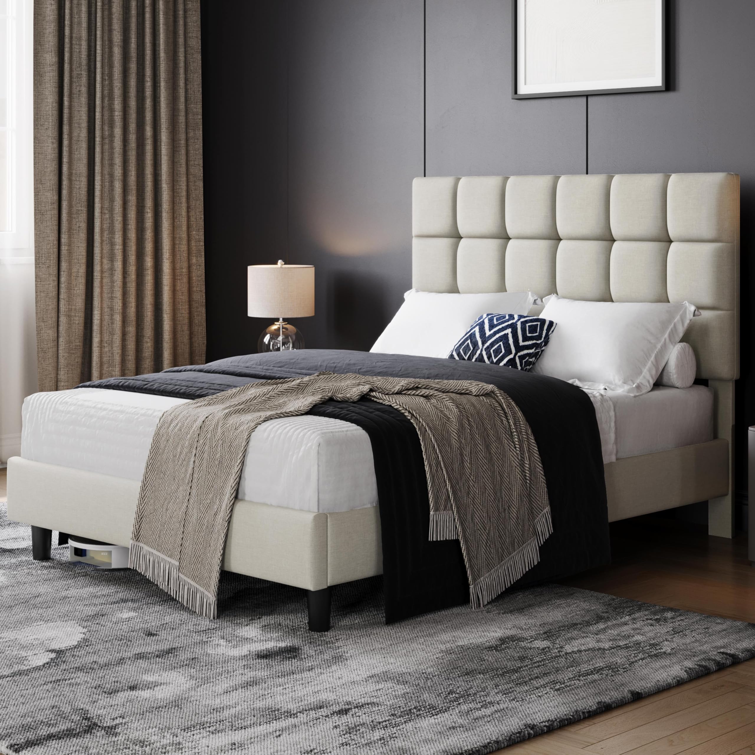 Yaheetech Queen Bed Frame Scandinavian Natural Pine Wood Platform Bed, Detachable Wooden Slats for Easy Assembly/6.2 inch Clearance Space/Noise-Free/No Box Spring Needed, White Queen Bed