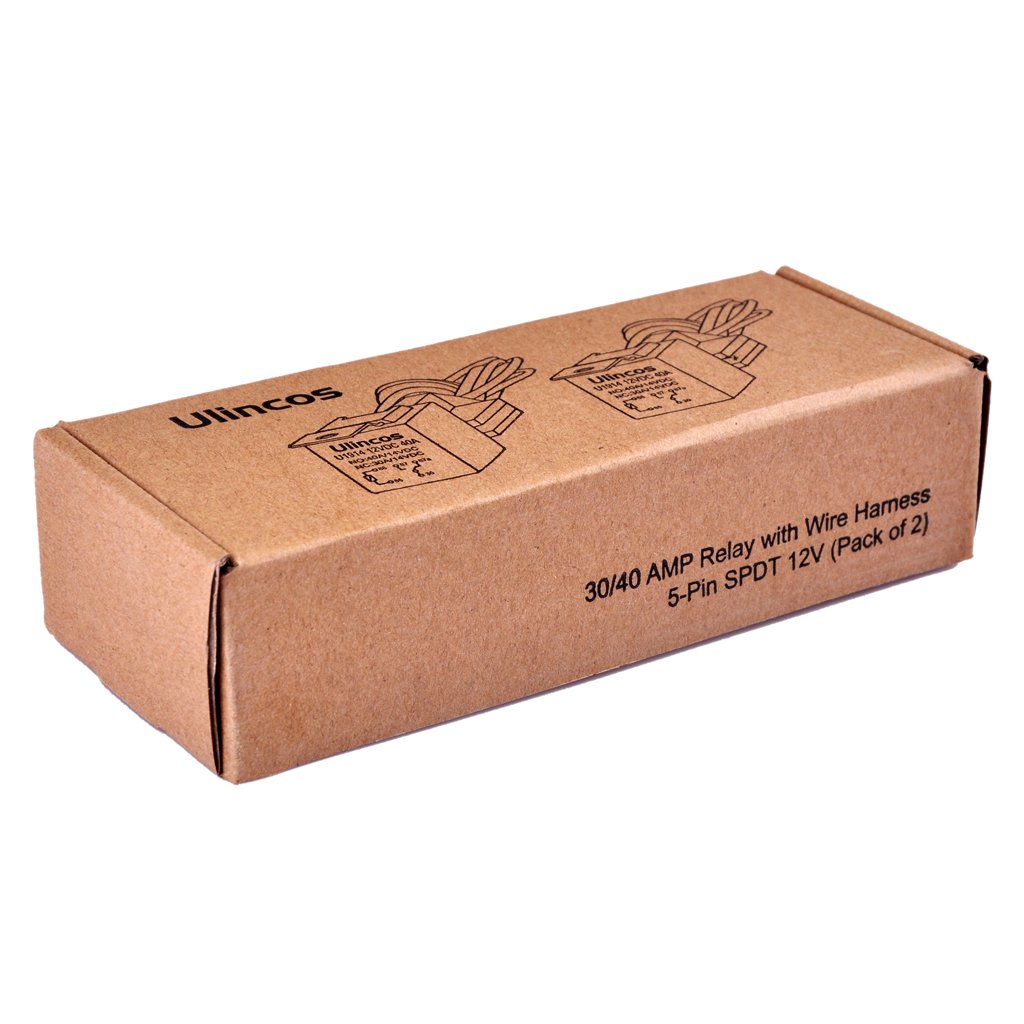 Ulincos Auto Relay U1914 with 14AWG Wire Harness, 12V DC 30/40A SPDT 5-Pin (Pack of 2)