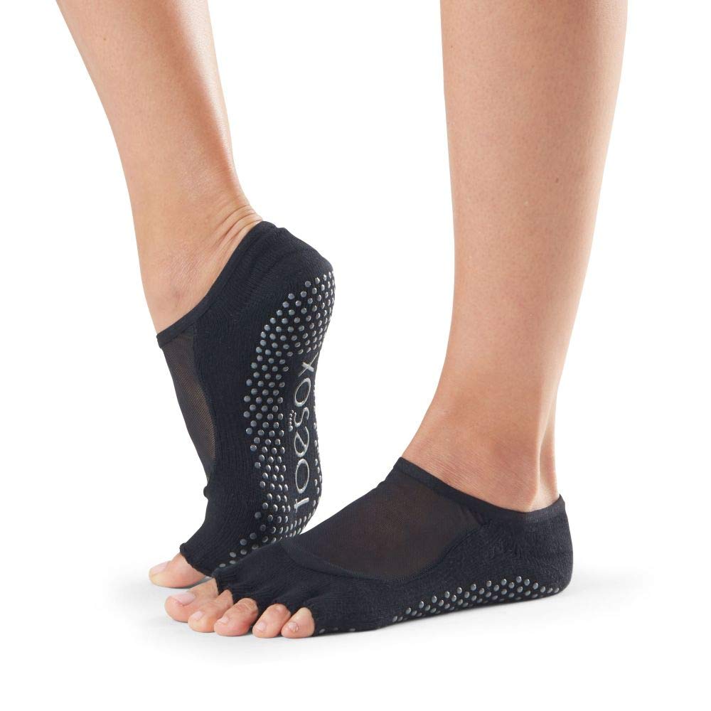 toesox Grip Pilates Barre Socks – Non Slip Luna Half Toe for Yoga & Ballet, Medium, Black