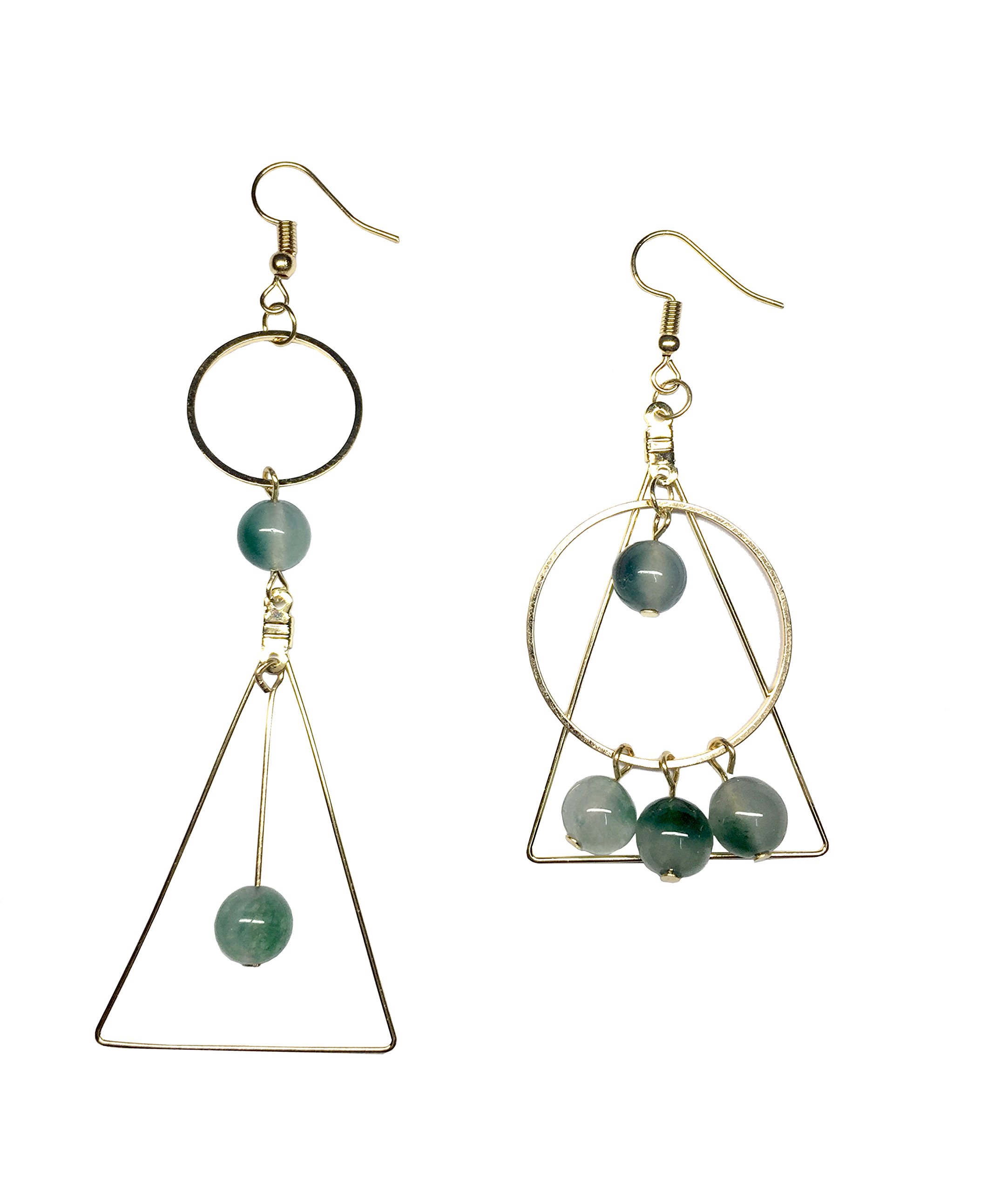Vintage Geometric Asymmetric Ice Green Agate Earrings Long Asymmetrical Natural Stone Earrings