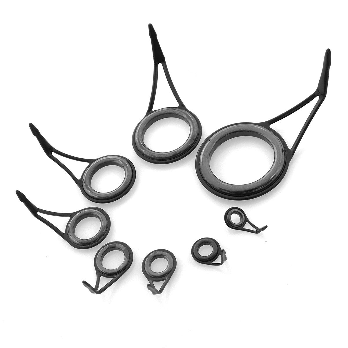 ZRM&E 8pcs 8 Size Fishing Rod Guide Tip Top Ring Circle Pole Repair Kit Fishing Accessories, Black