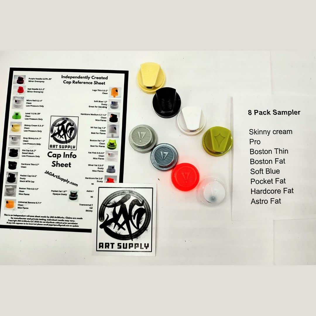Spray Paint Caps - Skinny to Fat 8pc Sampler Pack Fits Female Cans: Molotow, Montana, Loop, Flame, MTN, DANG, Double A, Fresh Paint, Acme and Other Female Cans