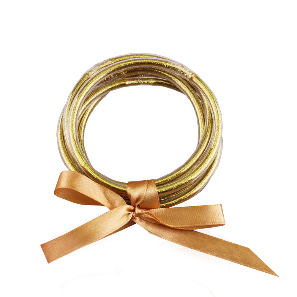 YBMYCM Glitter Jelly Bangles Bracelets Set for Women-Glitter Filled Jelly Silicone Bracelets