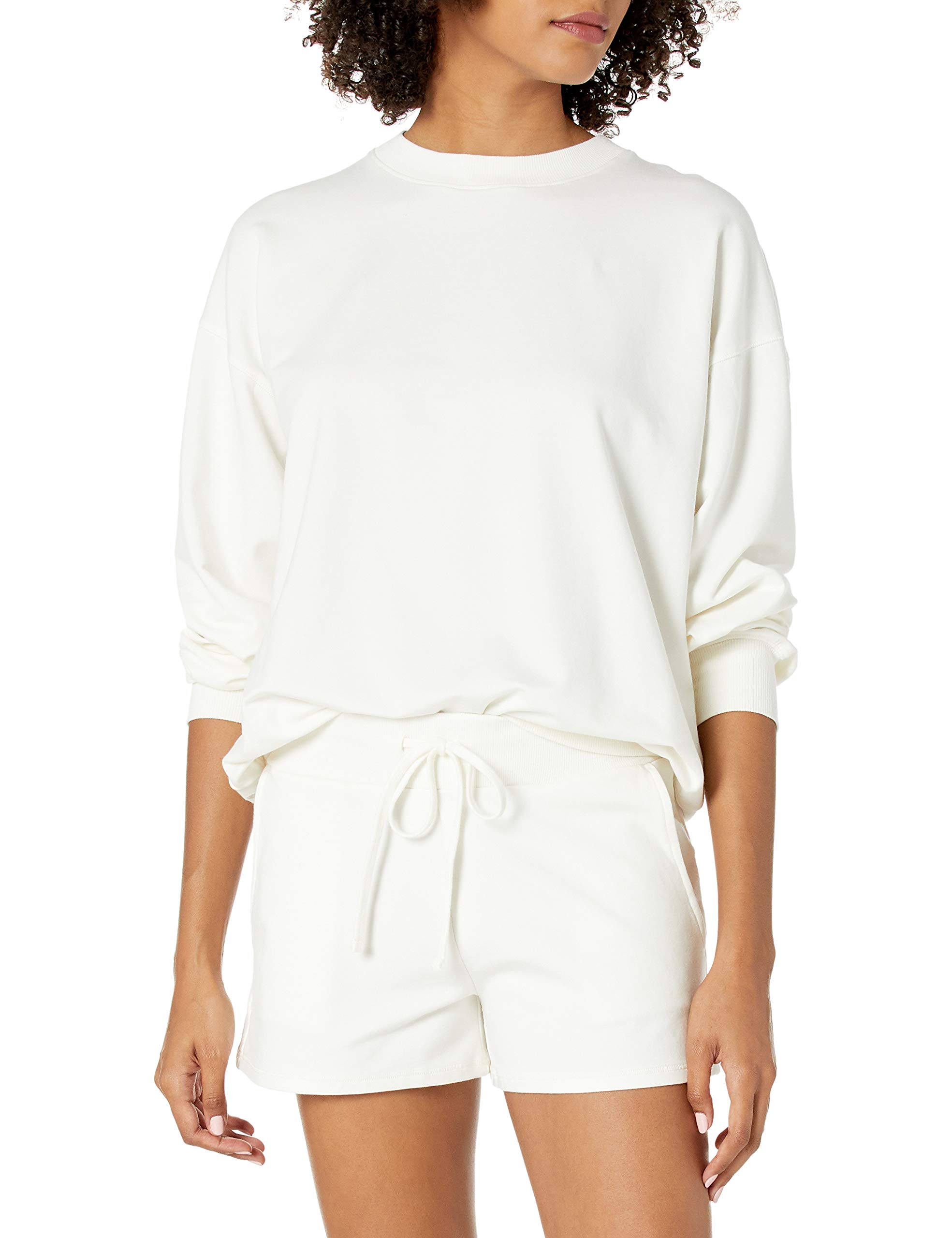 The Drop Women's Margot Loose Long Sleeve Crewneck Drop Shoulder Sweatshirt, Ivory, M
